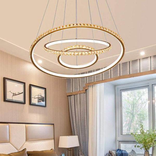 3-Ring LED Chandelier Light Modern Crystal Gold | Rebooters