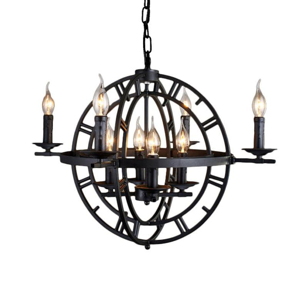 Wrought Iron Orbit Chandelier Light Fixture Industrial Style 8 Bulbs ...