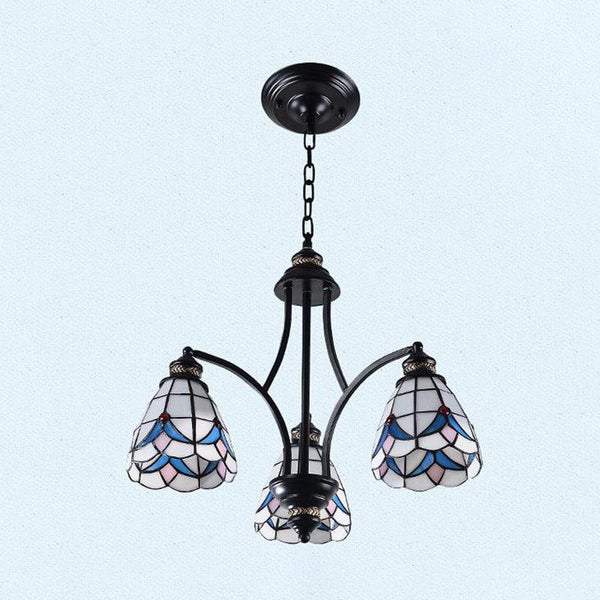 Scrolling Arm Stained Glass Chandelier | Rebooters