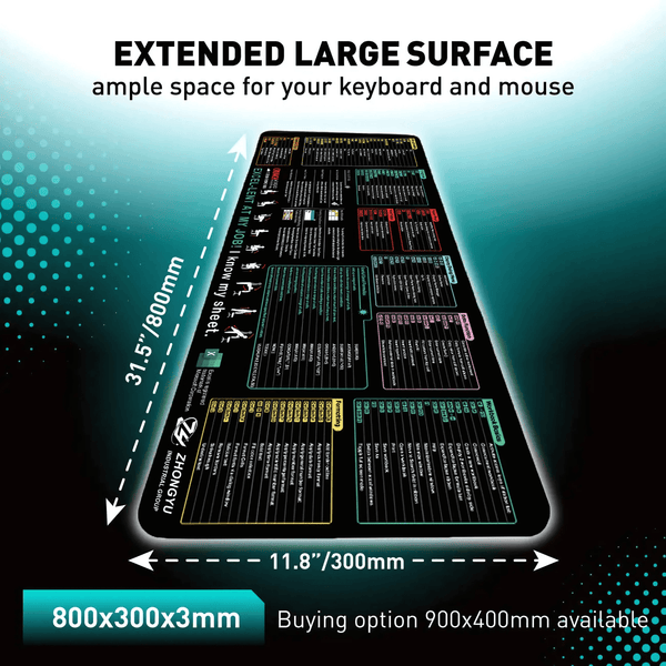 Excel Shortcut Keys Desk Mat – XL Gaming Mousepad with Cheat Sheet ...